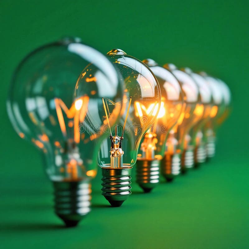 Row of Bulbs with One Glowing – Innovation and Standout Concept Stock ...