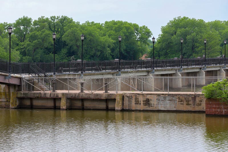 Row of Lights Across the Top of a Dam Stock Image - Image of trees ...