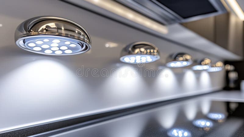 A Row of Lights on a Wall Above the Stove, AI Stock Photo - Image of ...