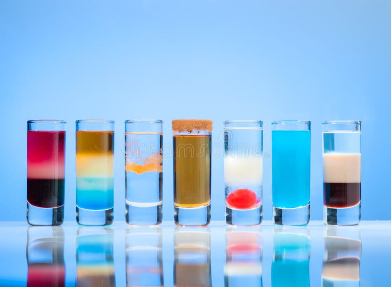 Row Line of Different Alcohol Shot Stock Image - Image of drink, julep ...