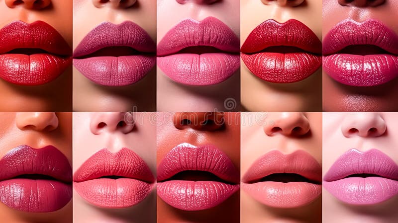 A Row of Lips with Different Shades of Pink Lipstick. Stock ...