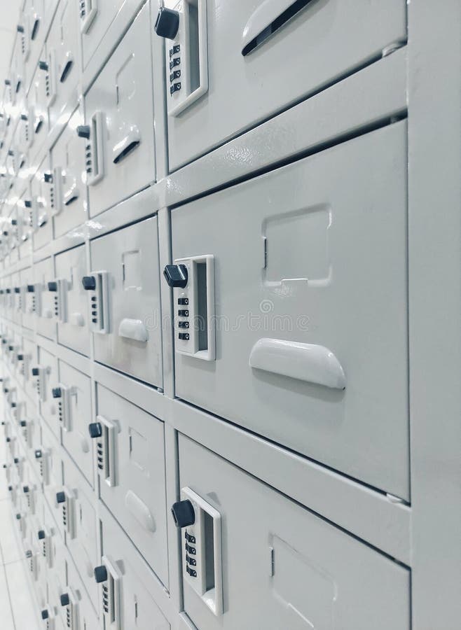 A Row of Locker Tier Box Cabinet View at an Angle with Close Focus ...