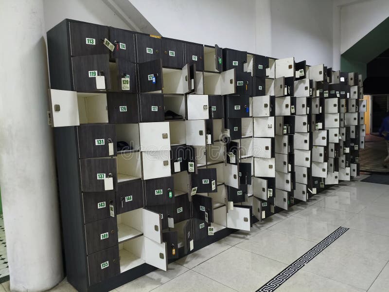 Row of Lockers with Open and Closed Doors Stock Image - Image of iron ...
