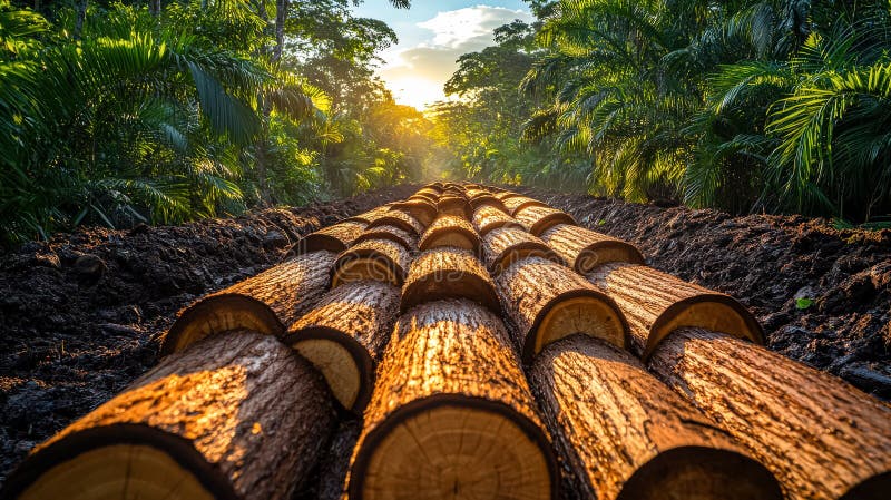 Row of Logs are Stacked in a Forest Stock Photo - Image of pine, nature ...