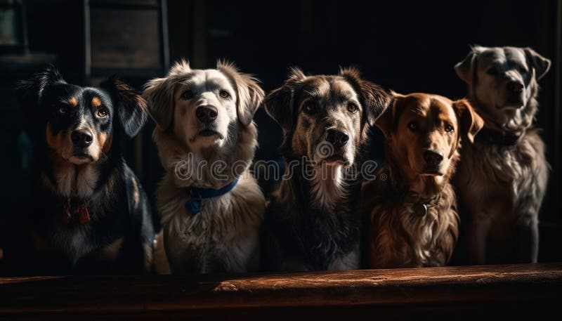 A Row of Loyal Labrador Puppies, Looking at Camera Happily Generated by ...