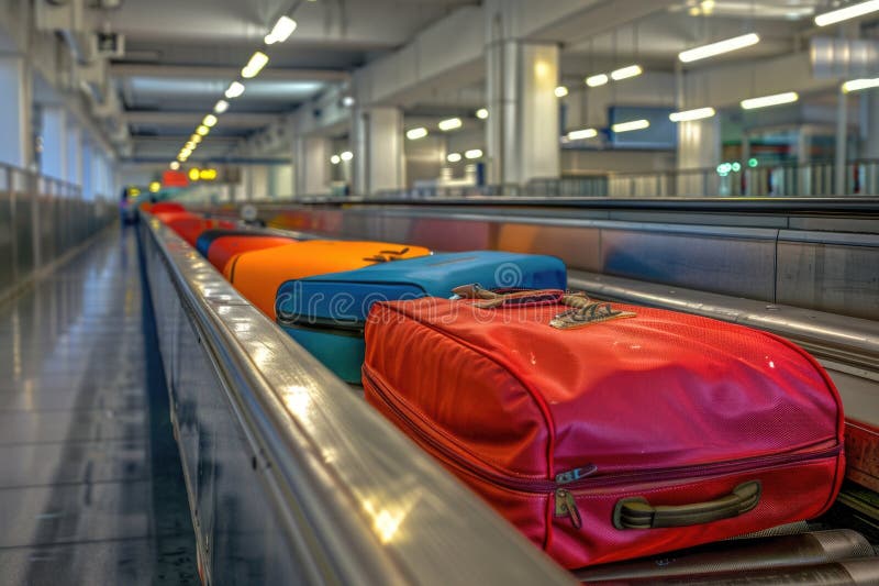 A Row of Luggage Sitting on a Conveyor Belt, Ready for Transportation ...