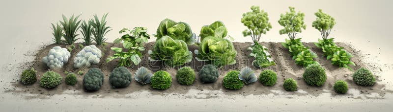 A Row of Lush Green Plants in a Garden Setting Stock Illustration ...
