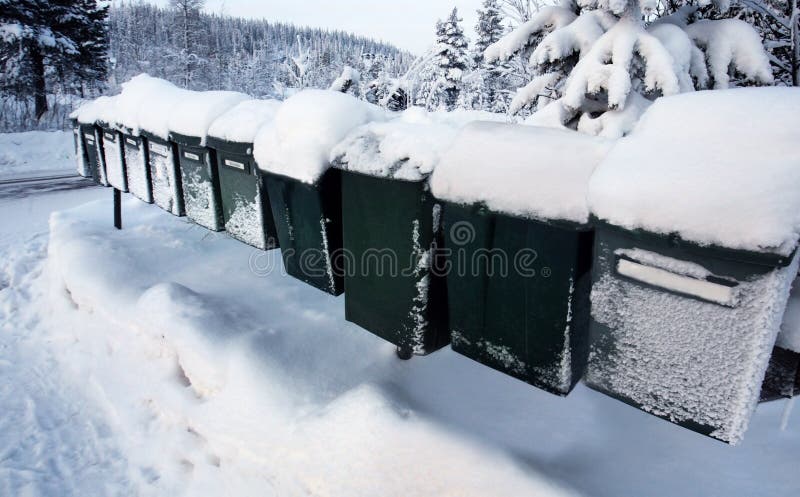 Row of Mail Boxes in Winter Stock Image - Image of checks, mailbox ...