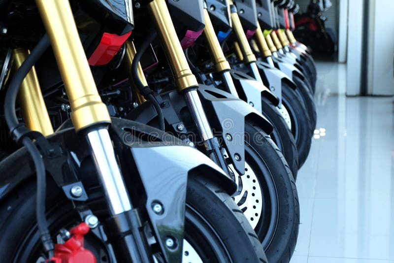 Row of many motorcycle stock image. Image of detail - 118750401