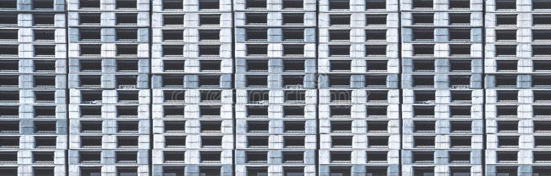 Row of Many Plastic Pallets Stack in Panoramic Background Outside of ...