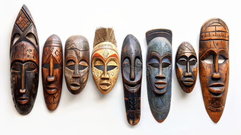 A Row of Masks with Different Colors and Designs Stock Illustration ...
