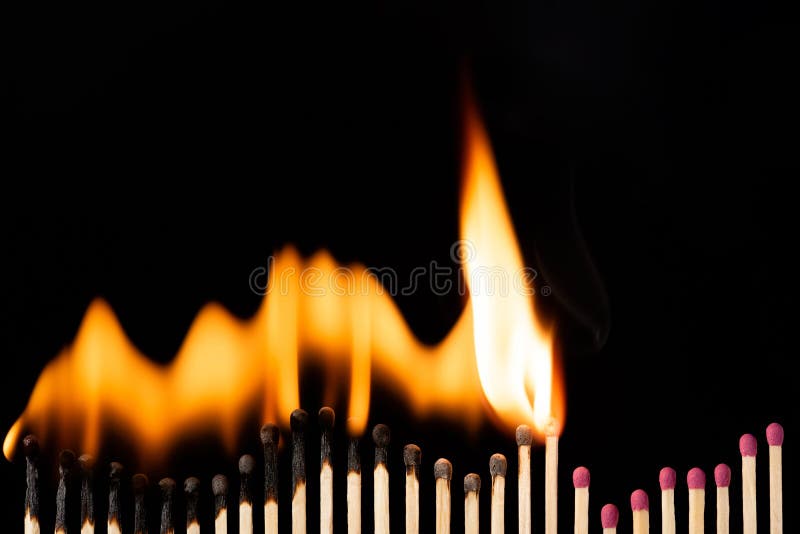 Row of Matches Making Graph on Black Background, Isolated Stock Photo ...