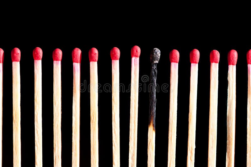 Row of Matches with One Burned Stock Image - Image of concept, fast ...