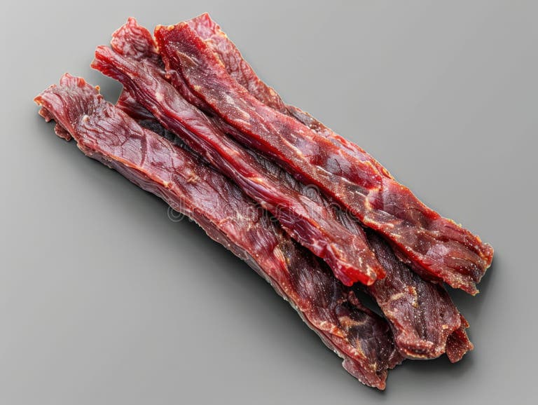 A Row of Meat Strips are on a White Background Stock Image - Image of ...
