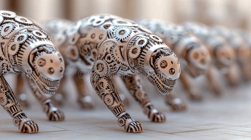 Mechanical Creatures Poised for Action, Showcasing Intricate Gear ...