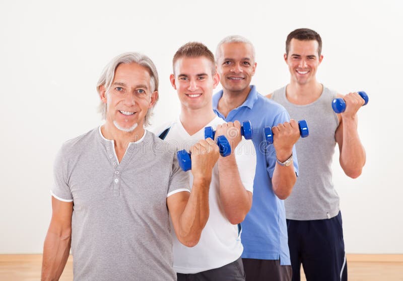 Row of Men Working with Dumbbells Stock Image - Image of muscles, body ...