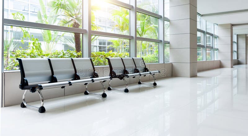 Row of Metal Bench in Office Building Stock Photo - Image of inside ...
