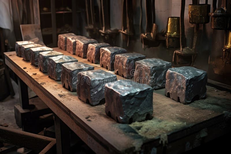A Row of Metal Ingots Ready for Melting and Casting Stock Illustration ...