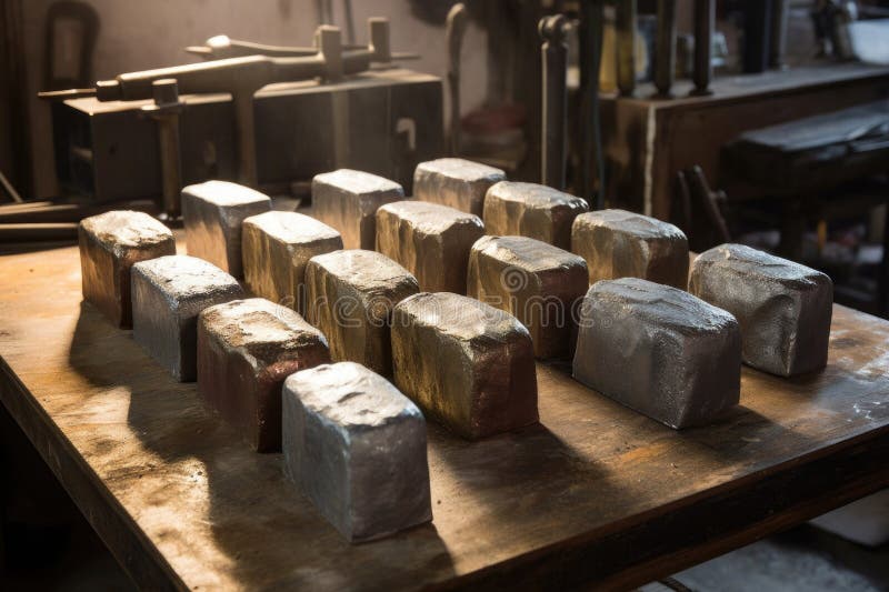 A Row of Metal Ingots Ready for Melting and Casting Stock Image - Image ...