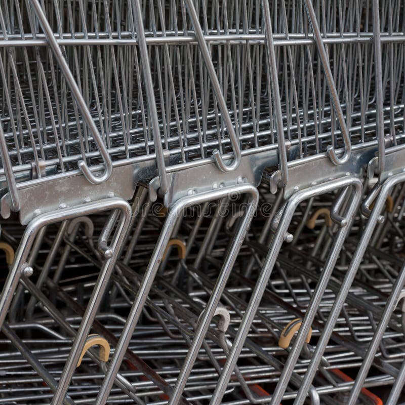 Row of Metal Shopping Carts Stock Image - Image of cart, retail: 18870601