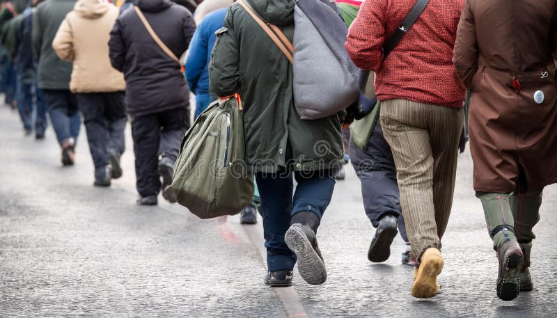 Row of Migrant People Walking Stock Illustration - Illustration of ...