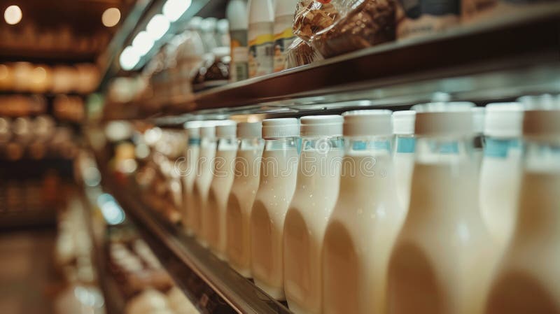 Row of Milk Bottles in a Supermarket Aisle Stock Image - Image of ...