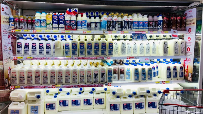 A Row of Milk Cartons are on a Shelf in a Store Editorial Photo - Image ...