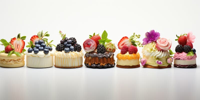A Row of Mini Cakes with Different Toppings. Stock Image - Image of ...
