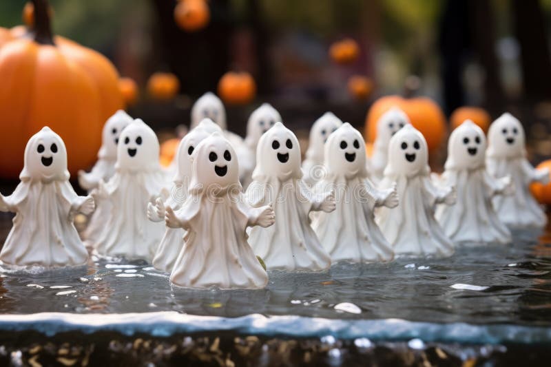 A Row of Miniature Ghost Figurines on a Parade Float Stock Photo ...