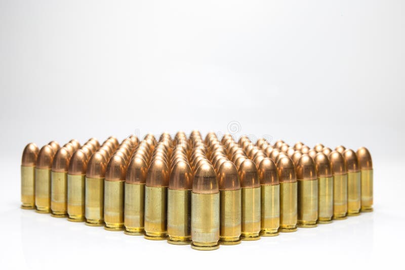 Row of 9mm Bullets Isolated Stock Photo - Image of restrict, ammunition ...