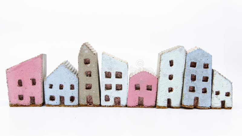 Row of Model Houses on a White Background Stock Image - Image of door ...