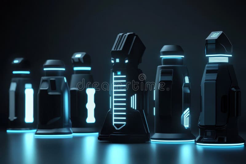 Sleek Futuristic Objects Illuminated with Neon Light in a Dark ...