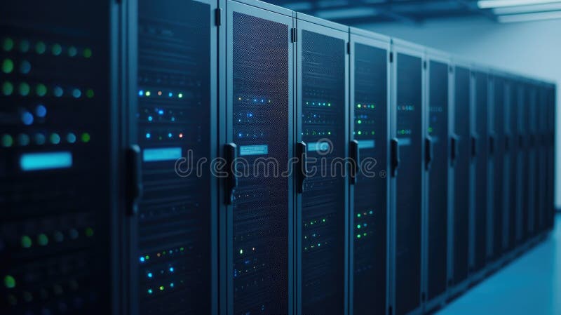 A Row of Modern Server Racks in a Data Center, Showcasing Advanced ...