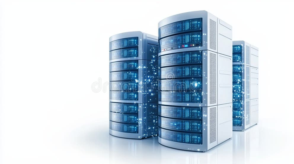 A Row of Modern, Sleek Servers with Blue Glowing Lights, Symbolizing ...