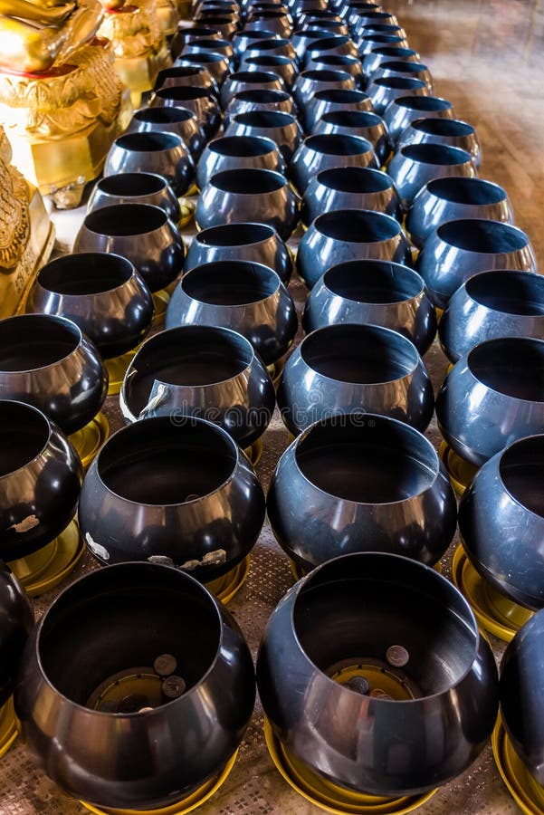 Row of monk s alms bowl stock image. Image of religion - 66414587