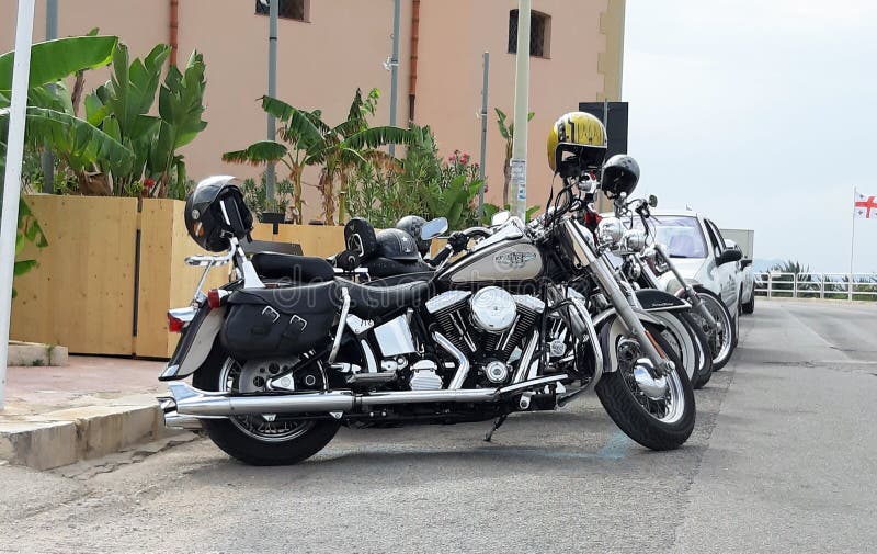Row of Motorcycles Parked on a Street Editorial Photography - Image of ...
