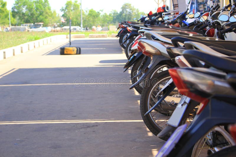 Row of Motorcycles on the Parking Lot Stock Image - Image of ...