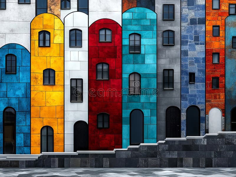 Row Multi Colored Buildings Windows Doors Stock Photos - Free & Royalty ...