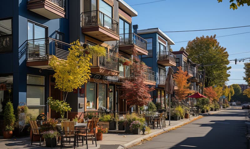 Row of Multi-Story Houses with Balconies Stock Image - Image of ...