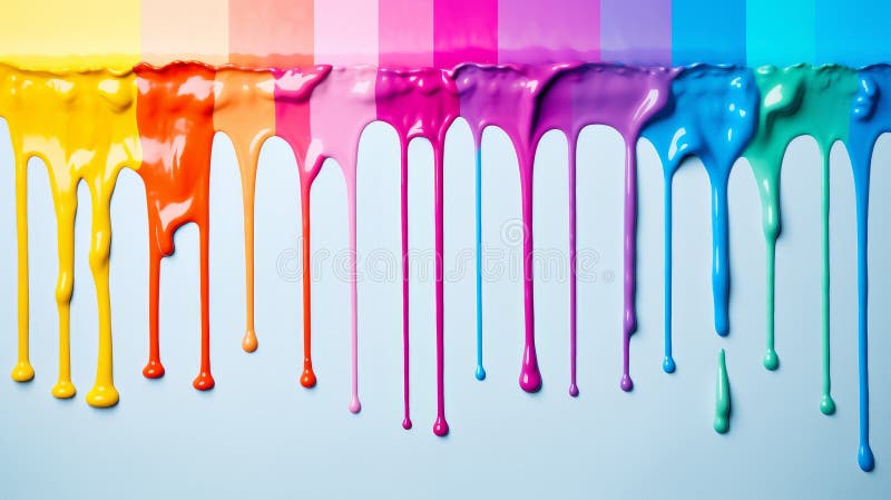 A Row of Multicolored Paint Dripping Down a Wall Stock Photo - Image of ...