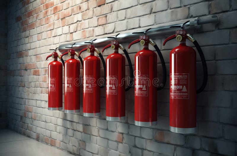 Row of Multiple Fire Extinguisher. Generate Ai Stock Illustration ... Row of Multiple Fire Extinguisher. Generate Ai Stock Illustration ...