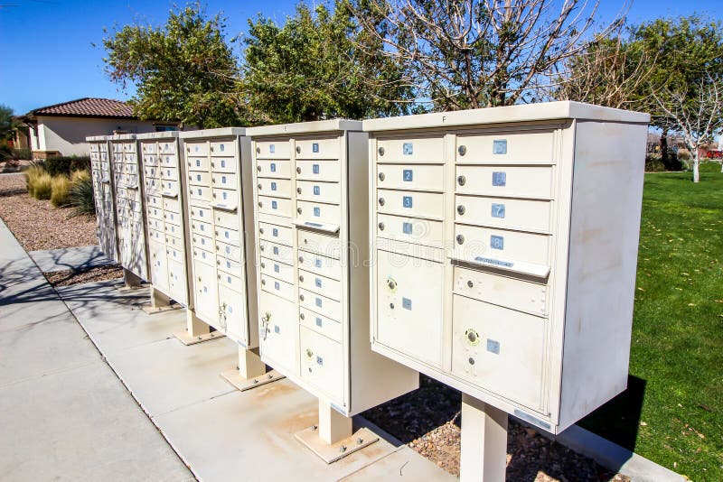 Row of Multiple Mailboxes in Housing Subdivision Stock Photo - Image of ...
