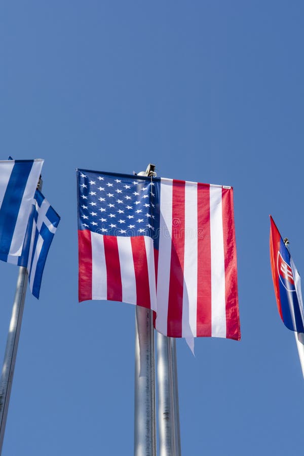 Row of National Flags. World Flags Blowing in the Wind Stock Image ...