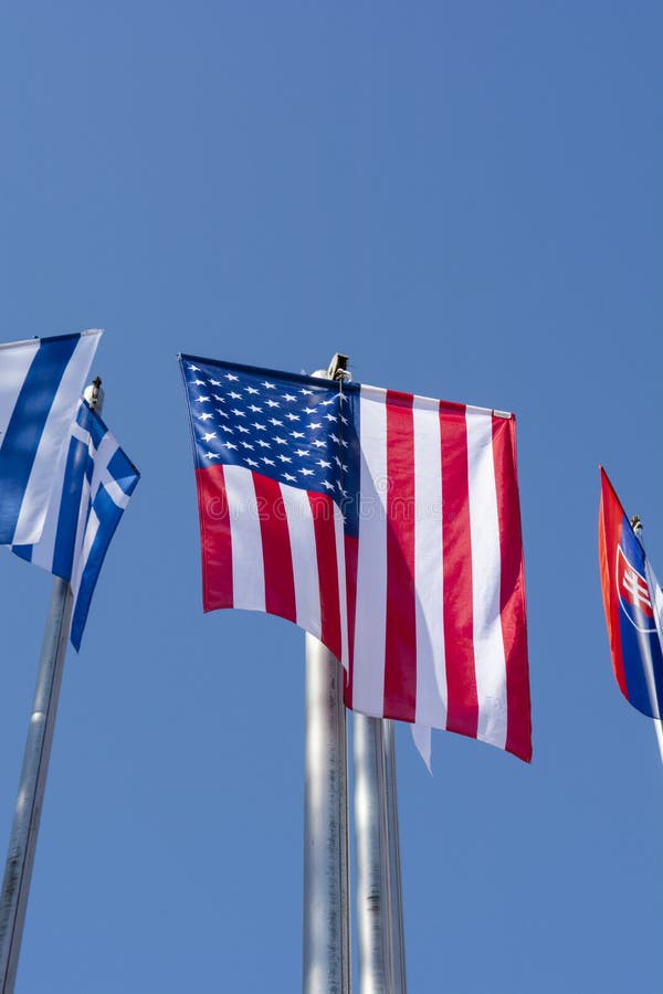 Row of National Flags. World Flags Blowing in the Wind Stock Image ...