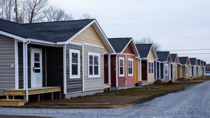 A Row of Nearly Finished Modular Homes Displaying a Variety of ...