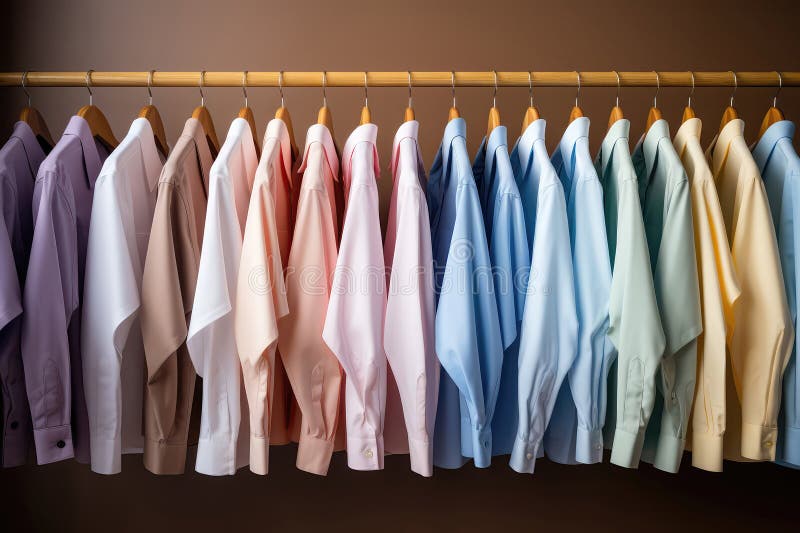 Row of Neatly Hung Buttonup Shirts in Different Colors. Generative AI ...