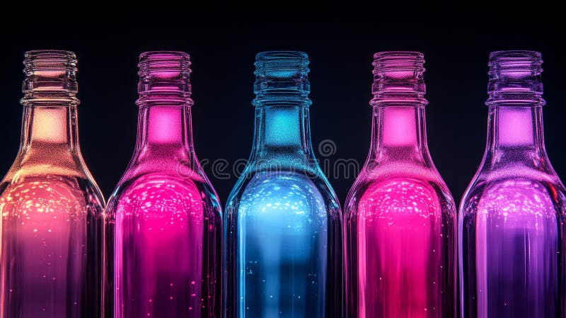 Row Neon Glowing Bottles Vibrant Colors Stock Photos - Free & Royalty ...