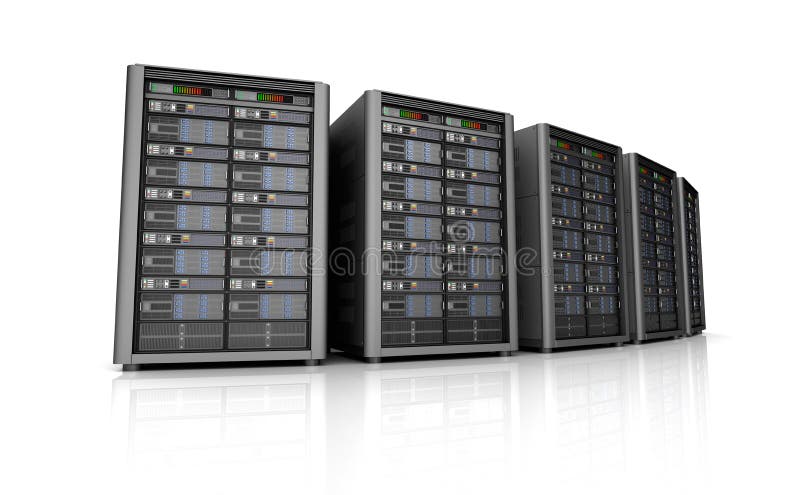 Row of Network Servers in Data Center Isolated on White Background ...