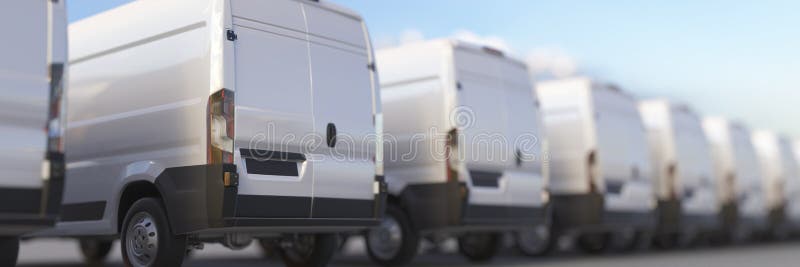 Row of new vans 3d render stock illustration. Illustration of sale ...