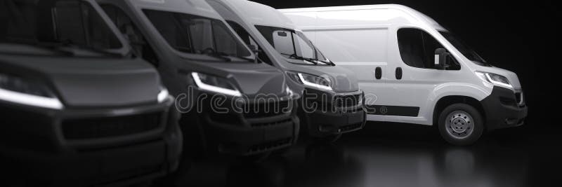 Row of new vans 3d render stock illustration. Illustration of sale ...